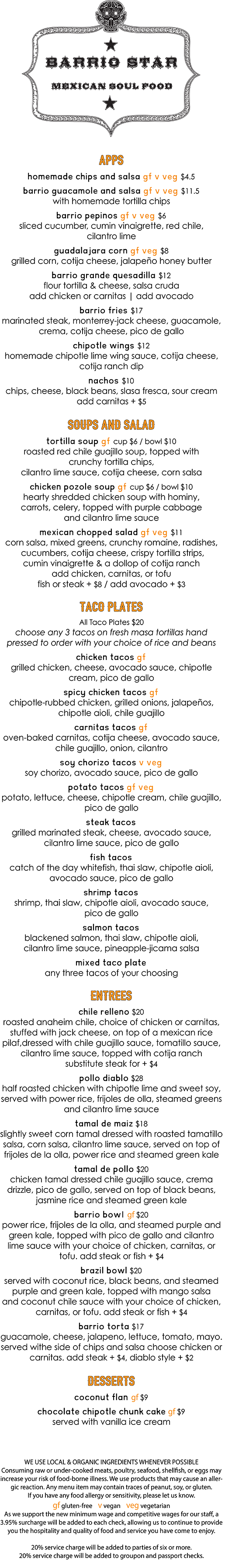 Dine-In Menu | Barrio Star